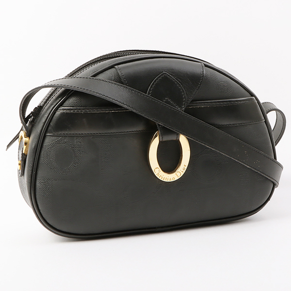 Dior | Bags | Dior Logo Pattern Oval Logo Plate Shoulder Bag Black ...
